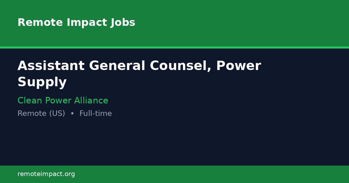 Assistant General Counsel, Power Supply at Clean Power Alliance ...
