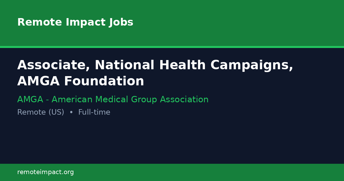 Associate, National Health Campaigns, AMGA Foundation at AMGA ...