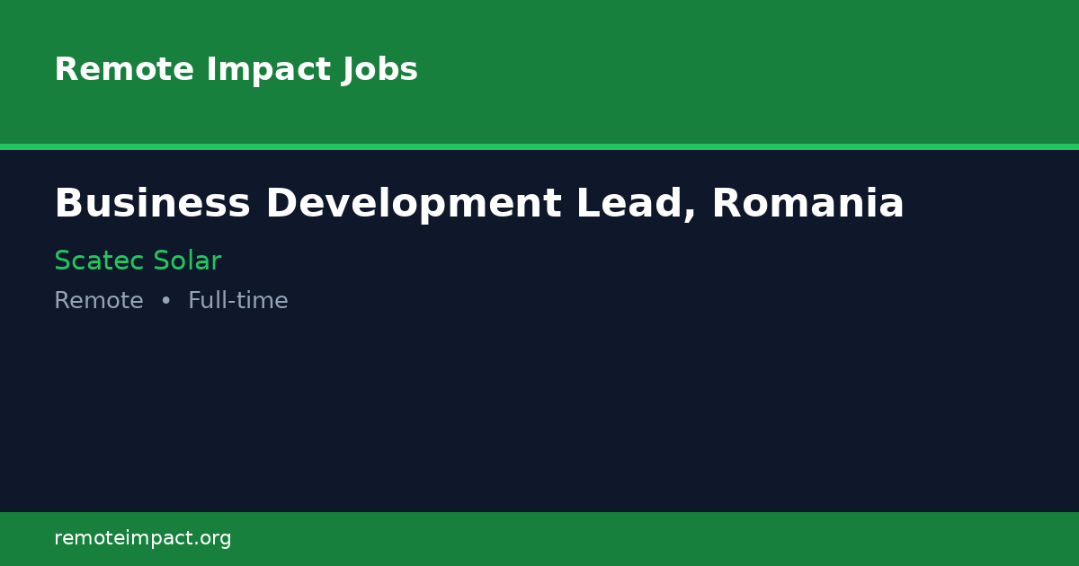 Business Development Lead, Romania at Scatec Solar - Remote Impact Jobs