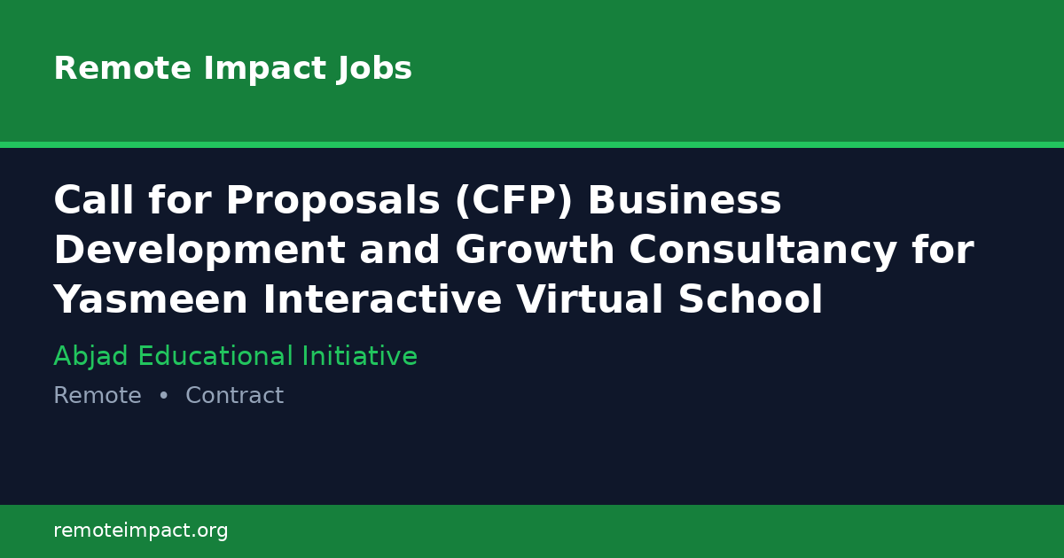 Call for Proposals (CFP) Business Development and Growth Consultancy ...
