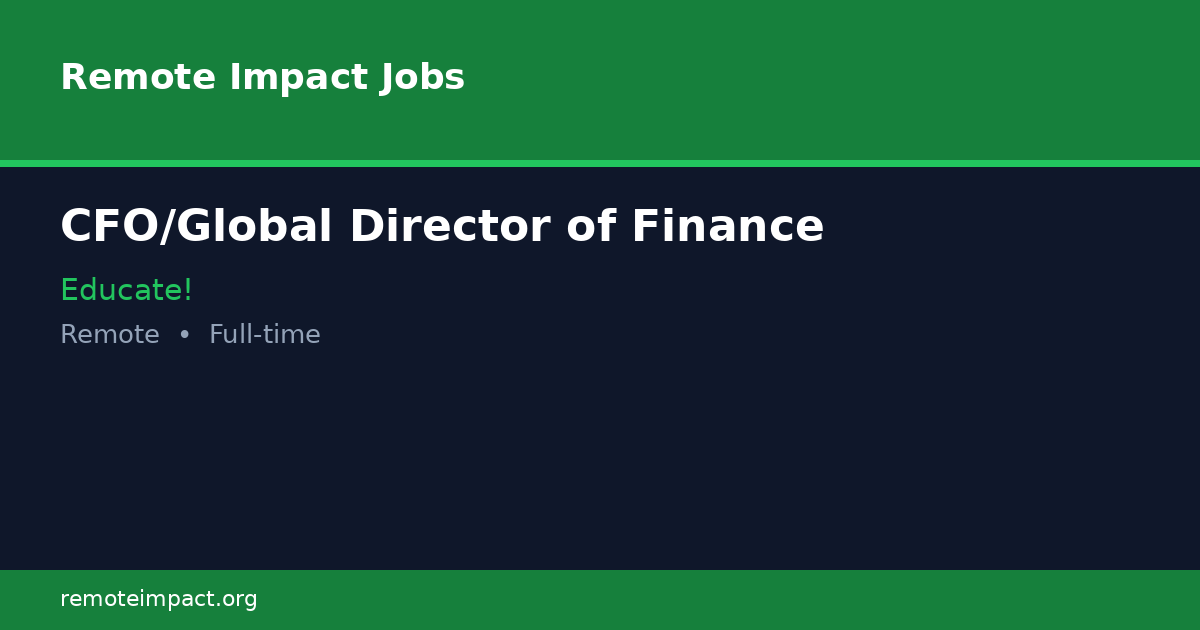 CFO/Global Director of Finance at Educate! - Remote Impact Jobs