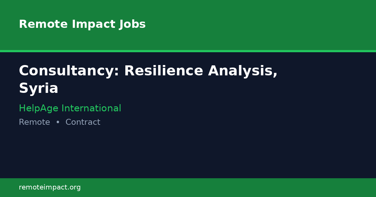 Consultancy: Resilience Analysis, Syria at HelpAge International ...