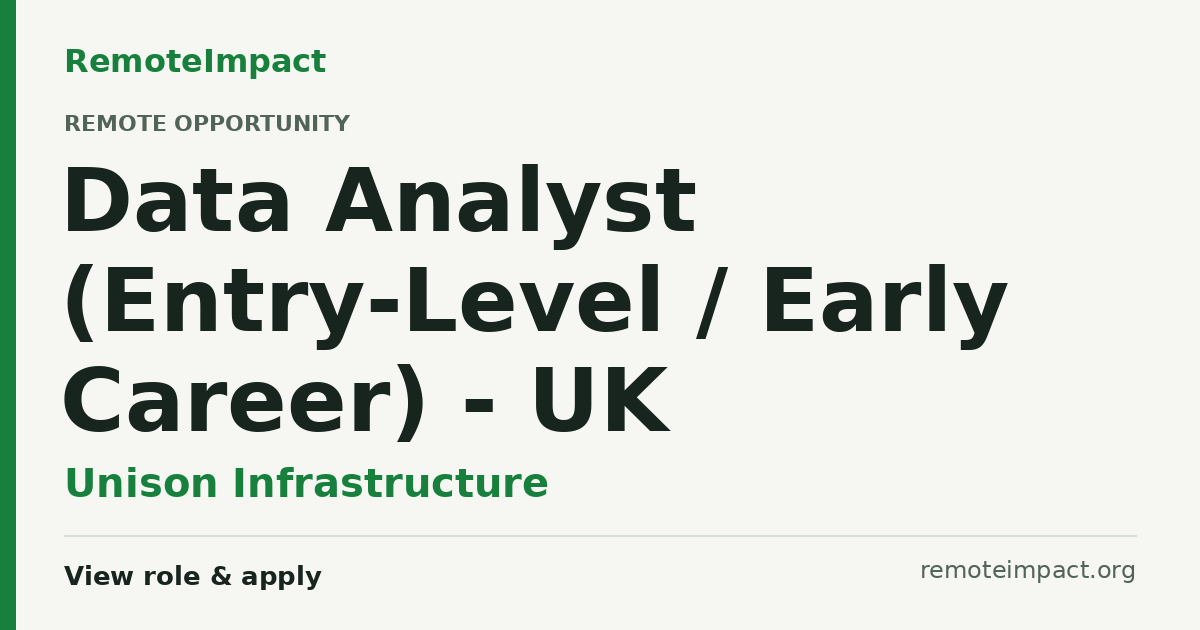 Data Analyst (Entry-Level / Early Career) - UK at Unison Infrastructure ...