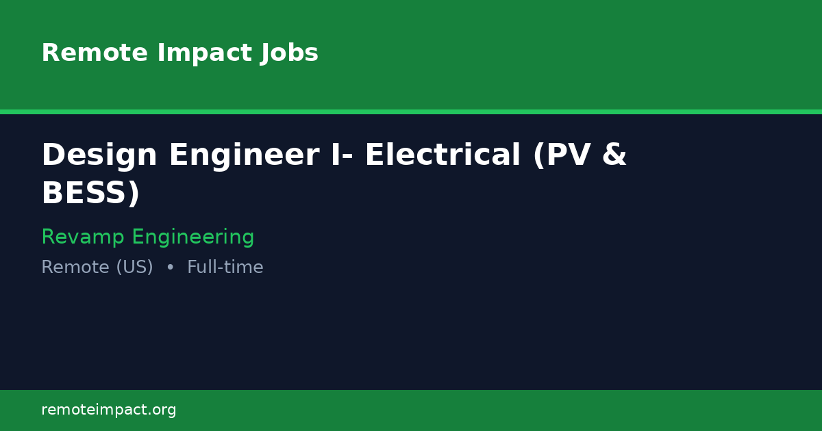 Design Engineer I- Electrical (PV & BESS) at Revamp Engineering ...