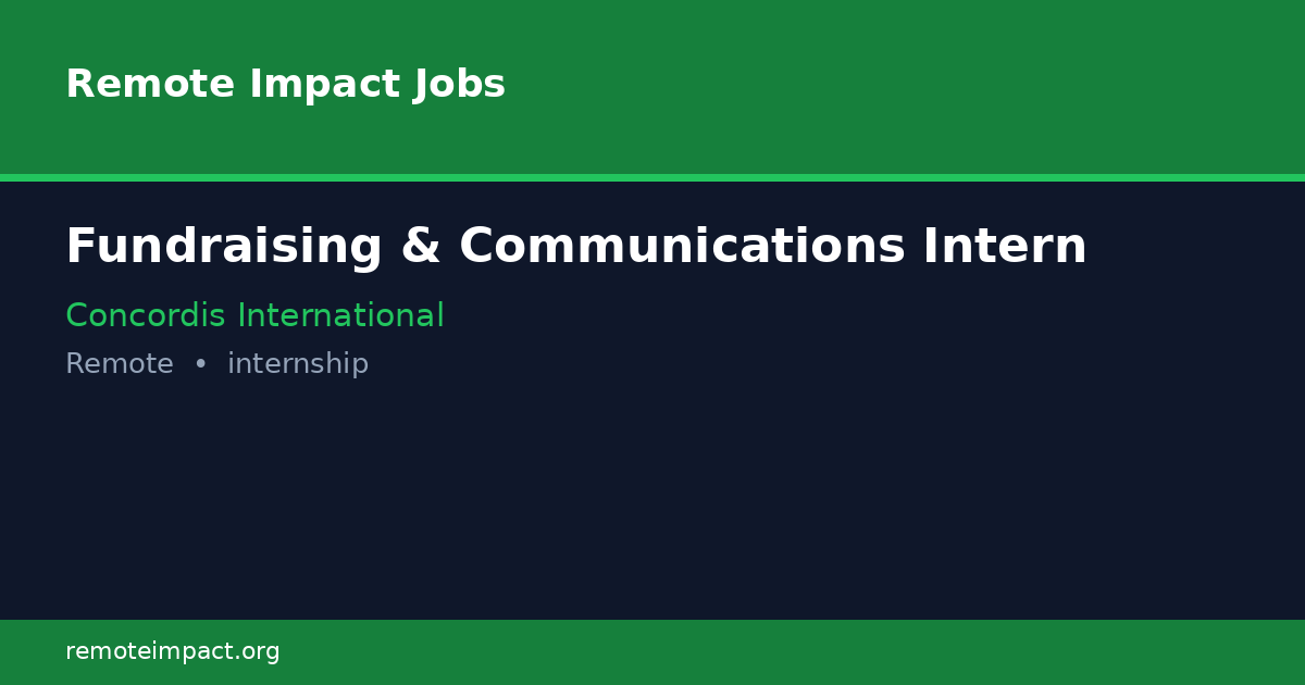 Fundraising & Communications Intern at Concordis International - Remote ...
