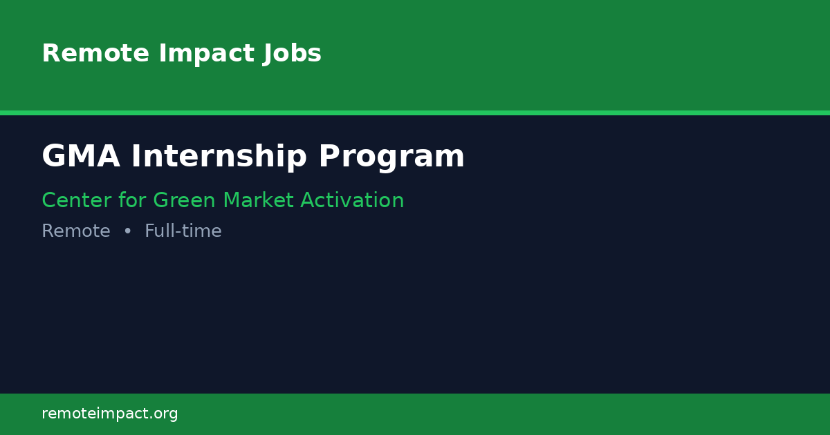 GMA Internship Program at Center for Green Market Activation - Remote ...