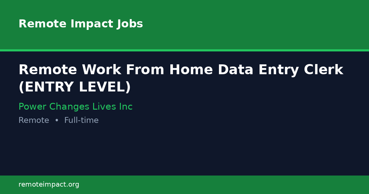 Remote Work From Home Data Entry Clerk (ENTRY LEVEL) at Power Changes ...